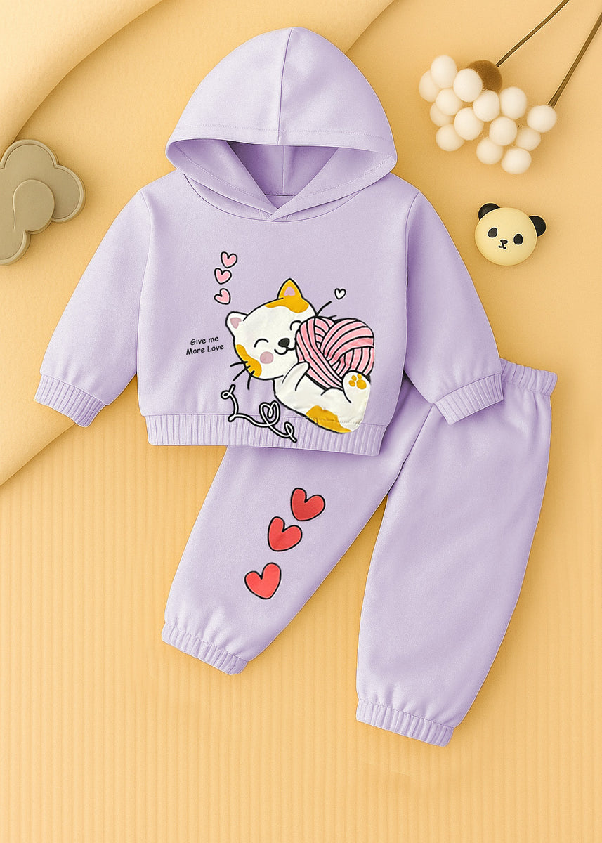 Kitty Love Lilac Fleece Hooded Set – Branny
