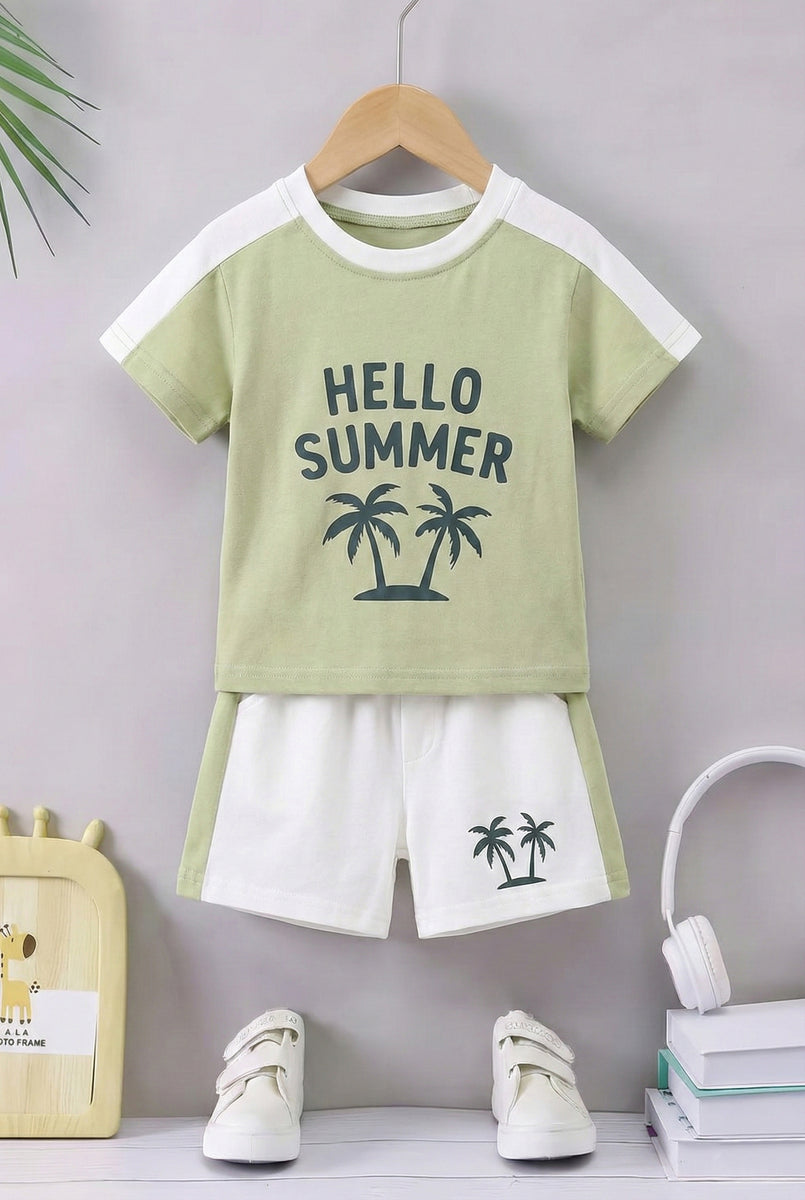 Palm Breeze Printed Panelled Interlock Short Set – Branny