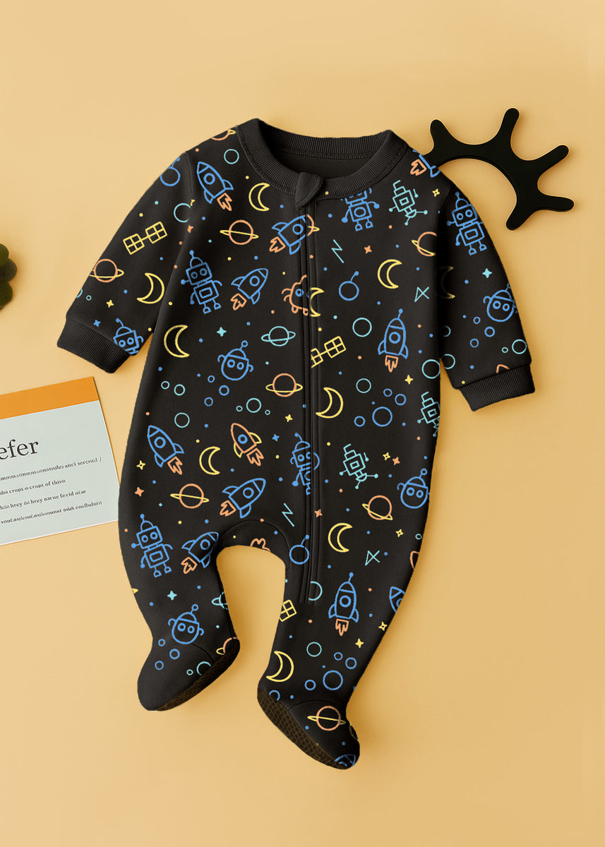 Space-Themed Fleece Footed Sleepsuit – Branny