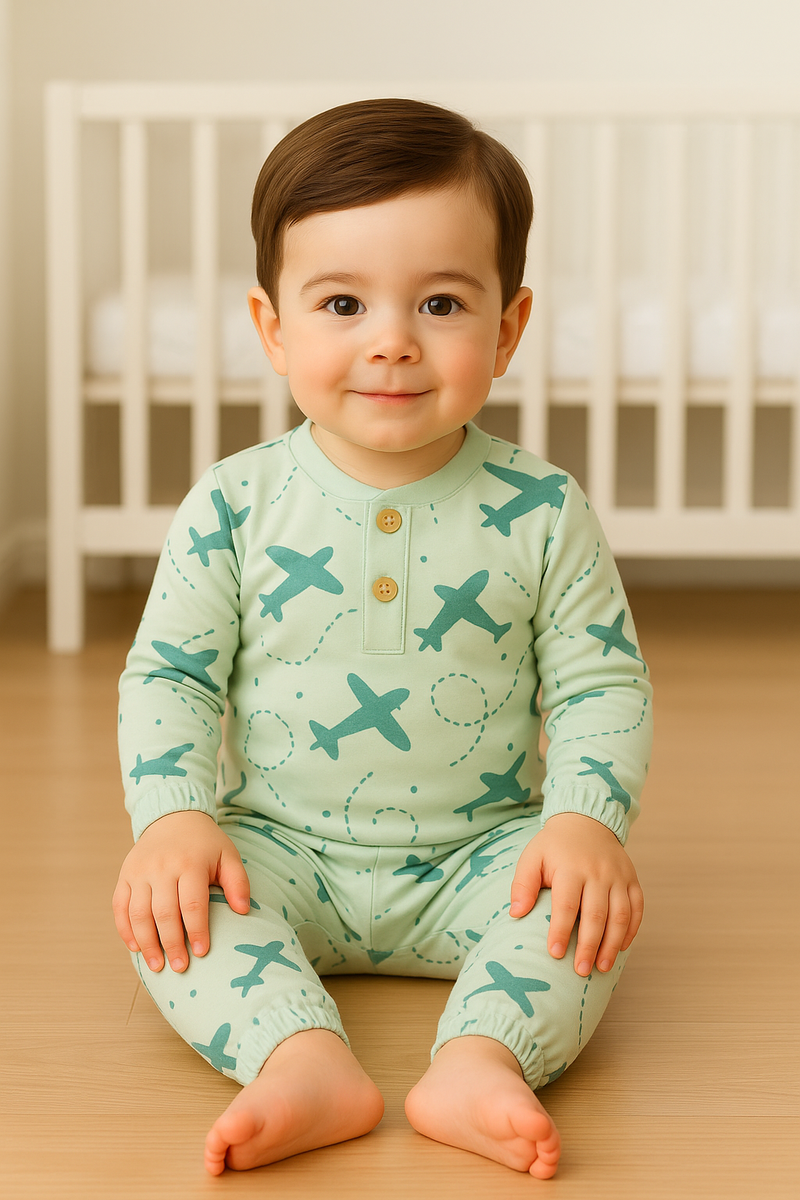 Little Aviator Green Interlock Henley Sleepsuit – Branny