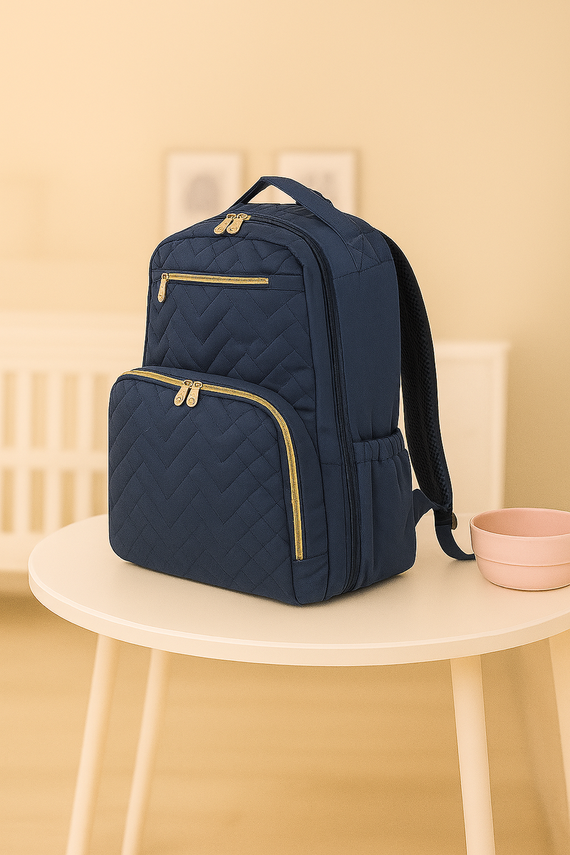 Morgan Quilted Diaper Backpack – Blue – Branny