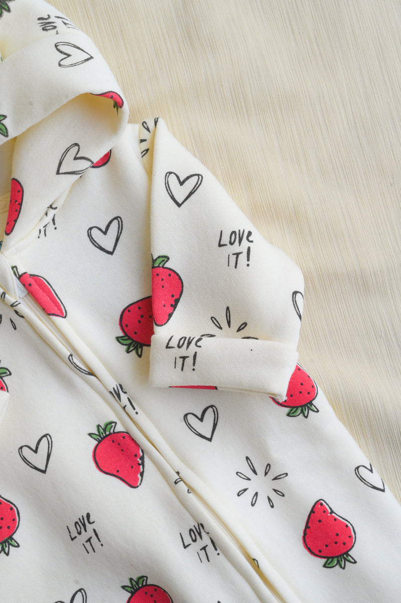 Strawberry Sketch Fleece Hooded Sleepsuit – Branny