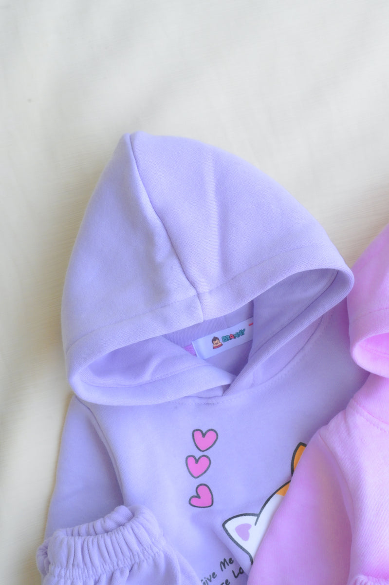 Kitty Love Lilac Fleece Hooded Set – Branny