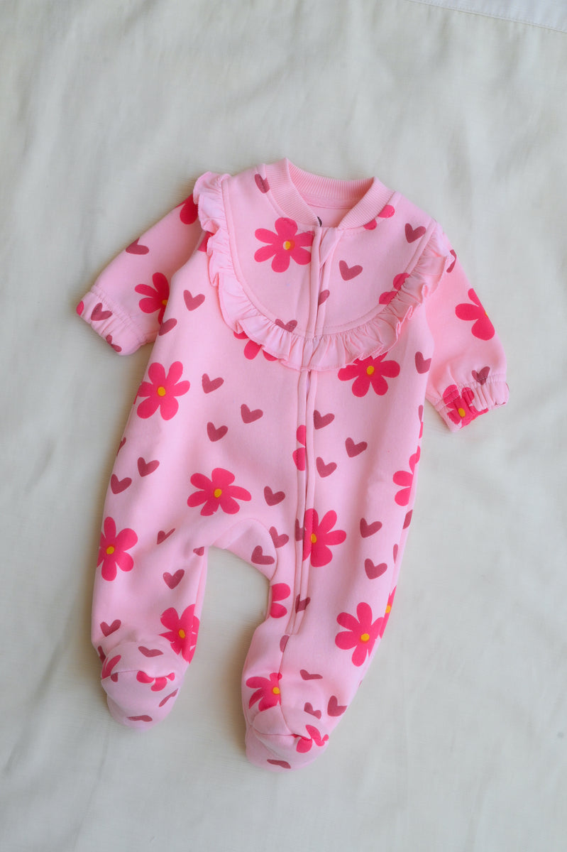 Petal Love Frilled Zipper Fleece Footed Sleepsuit – Branny