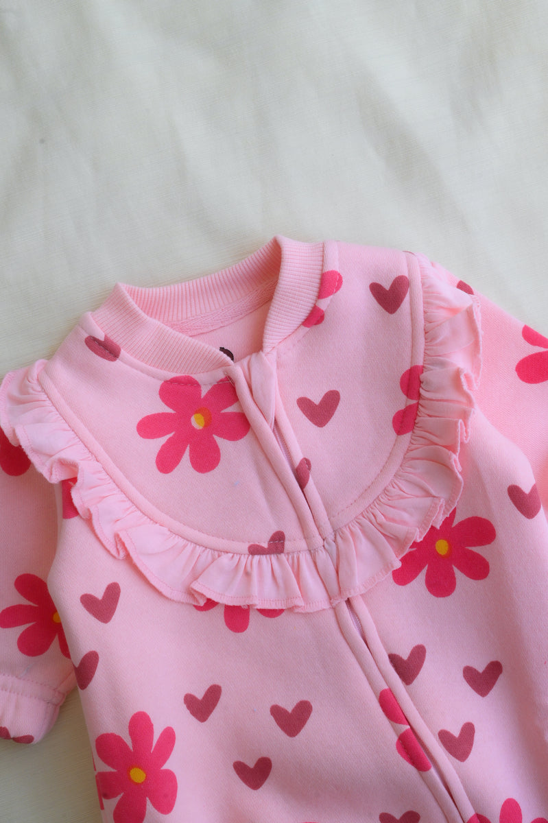 Petal Love Frilled Zipper Fleece Footed Sleepsuit – Branny