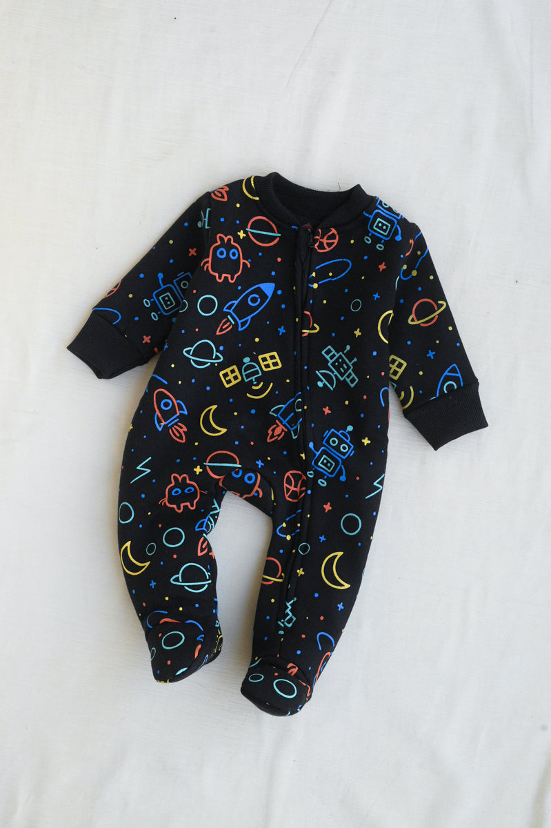Space-Themed Fleece Footed Sleepsuit – Branny