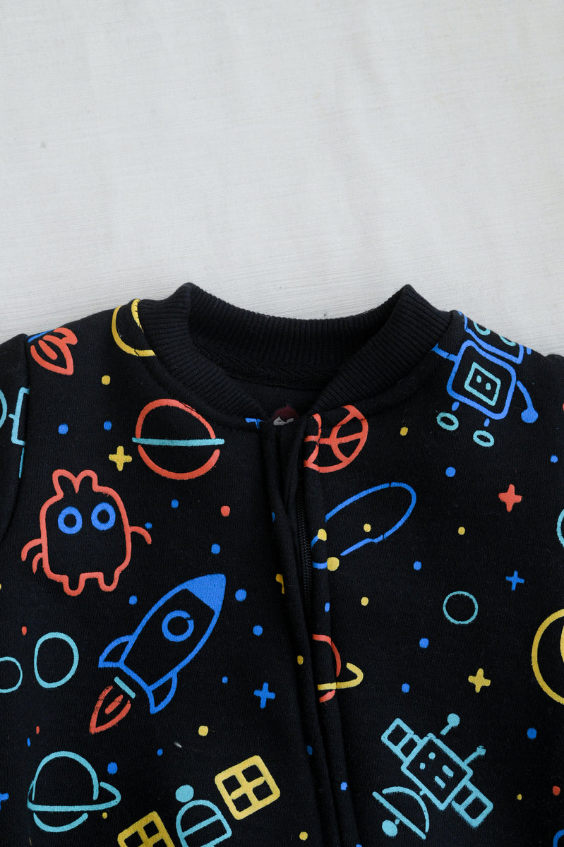 Space-Themed Fleece Footed Sleepsuit – Branny