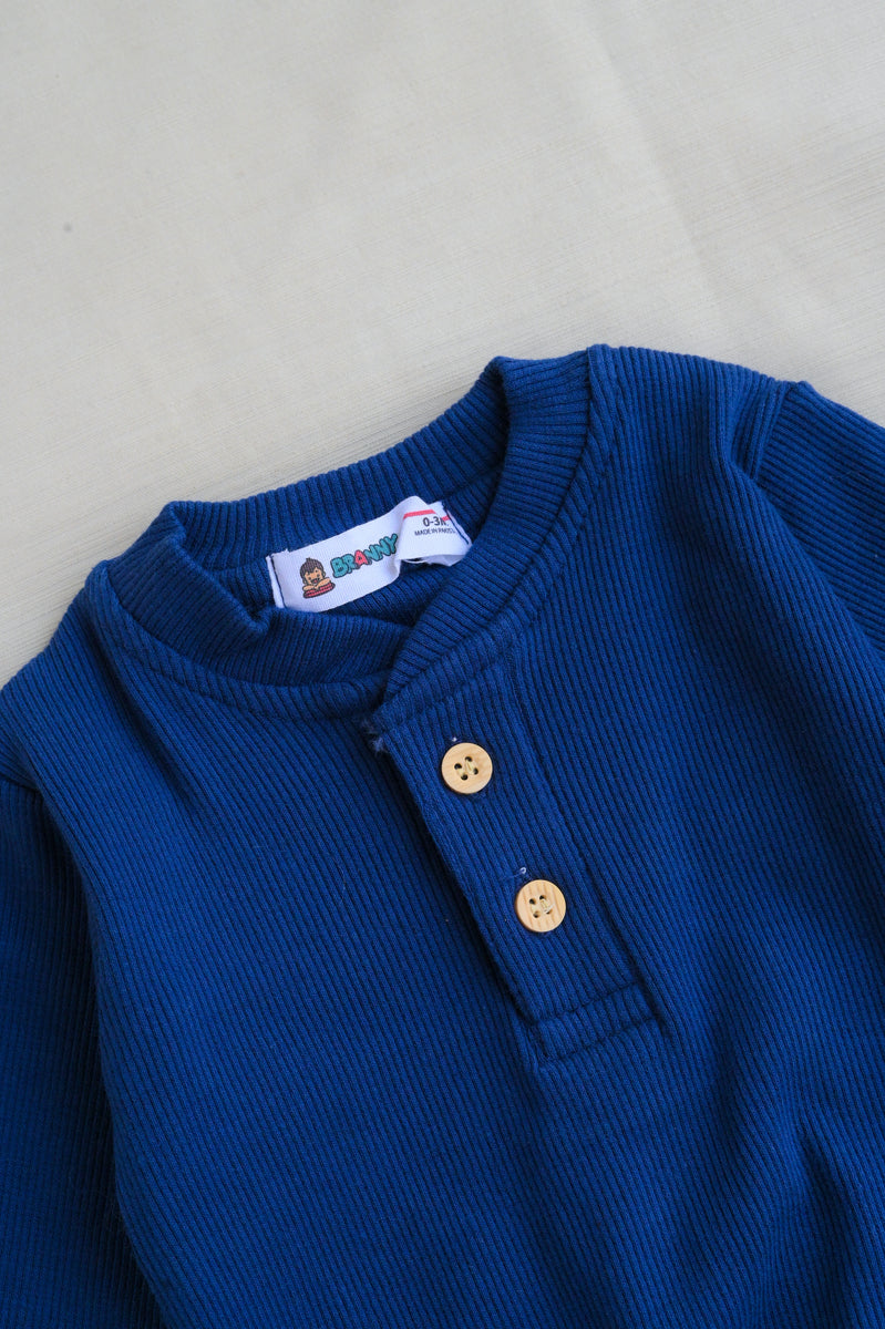 Ribbed Henley Sleepsuit (Blue) – Branny