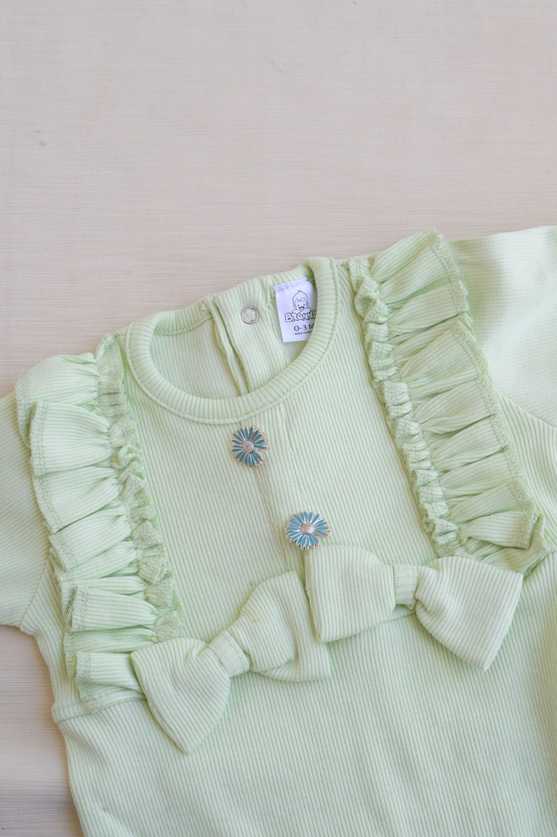 Green Ruffle Bow Ribbed Sleepsuit – Branny