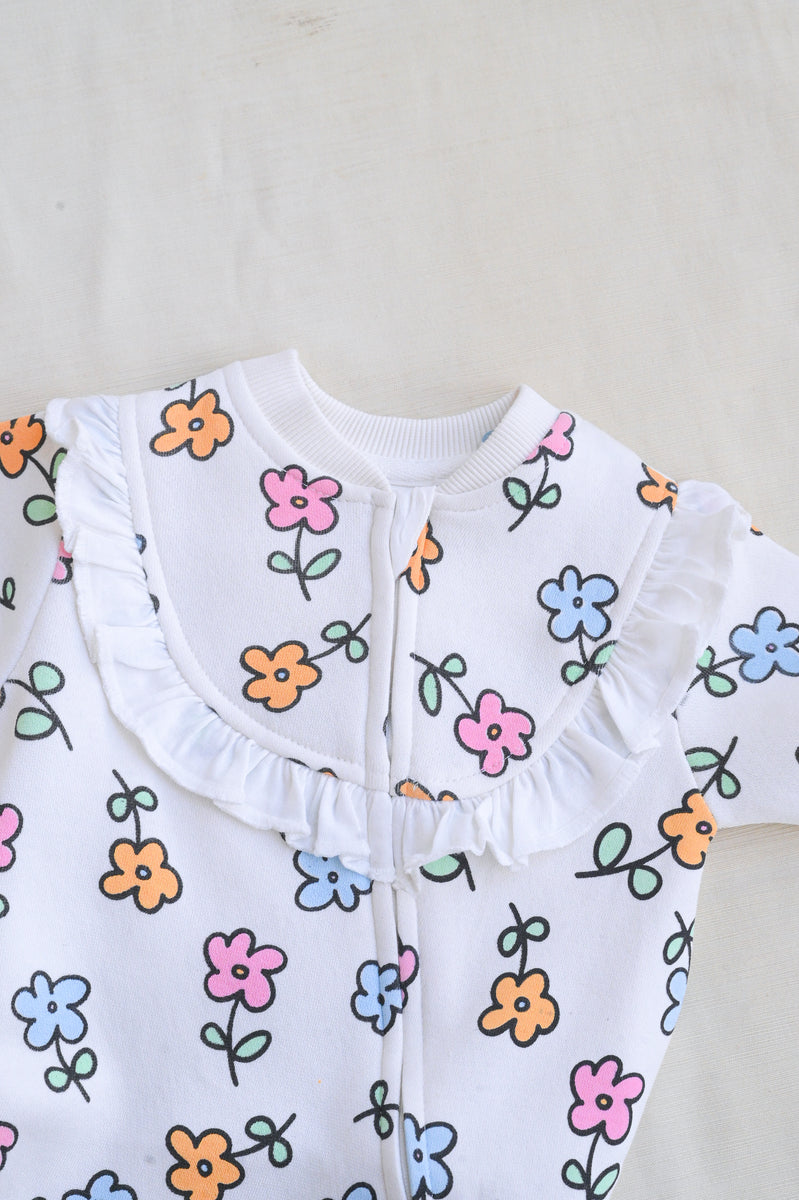 Blossom Printed Frilled Zipper Fleece Footed Sleepsuit – Branny
